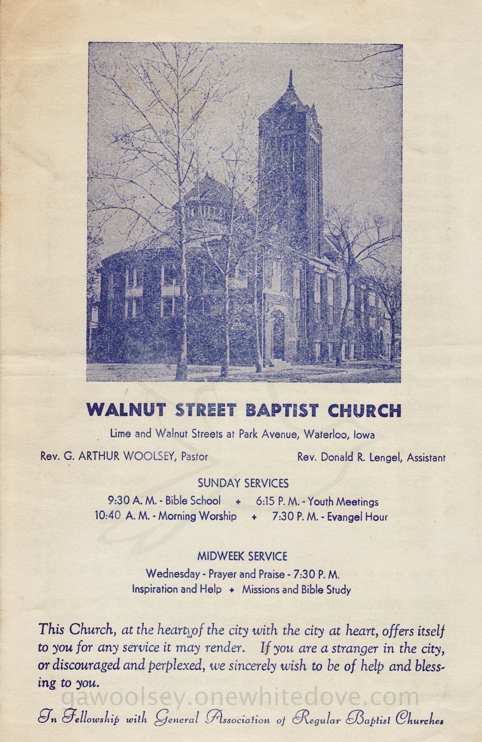 Walnut Street Baptist Church – Waterloo, Iowa 1952/53 – Dr. G. Arthur ...